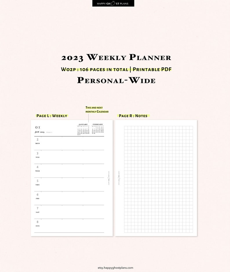 2023 Weekly Planner Printable Personal-wide Inserts Dated - Etsy