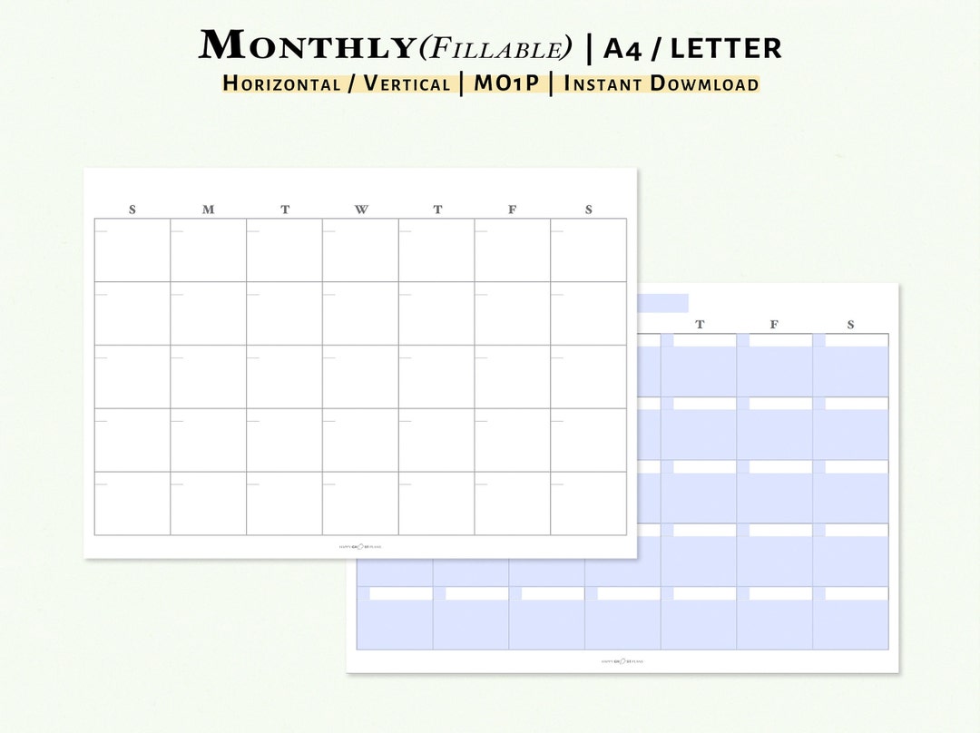 Monthly Planner Fillable A4 US Letter Horizontal and - Etsy