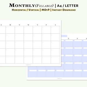 Monthly Planner Fillable A4 US Letter Horizontal and - Etsy
