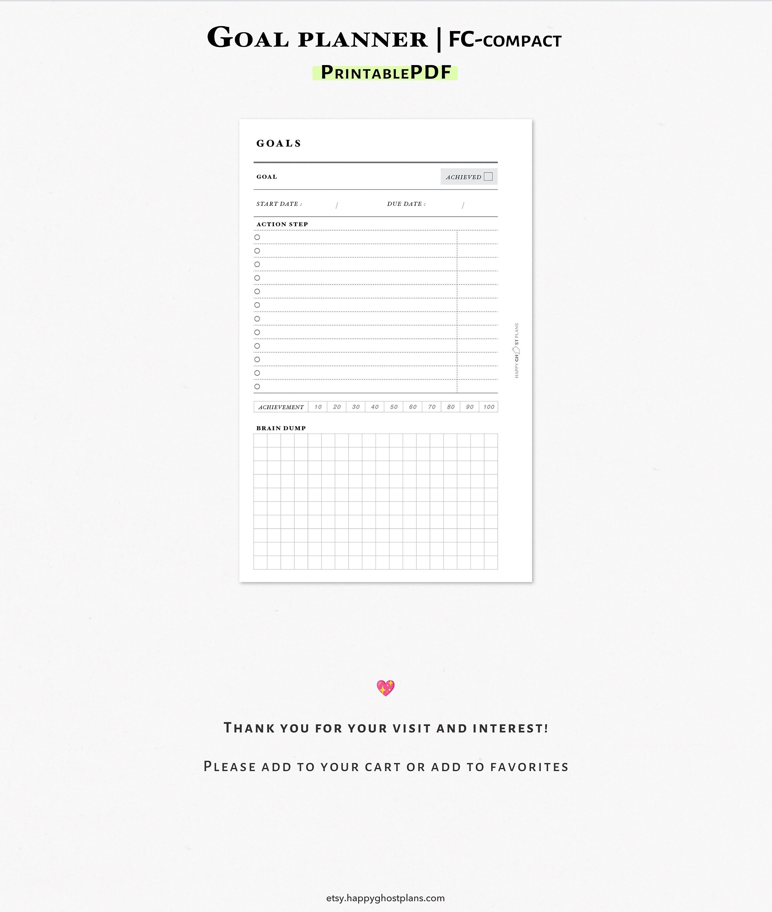 Goal Planner Printable Insert for Fc-compact Planner Action Step ...