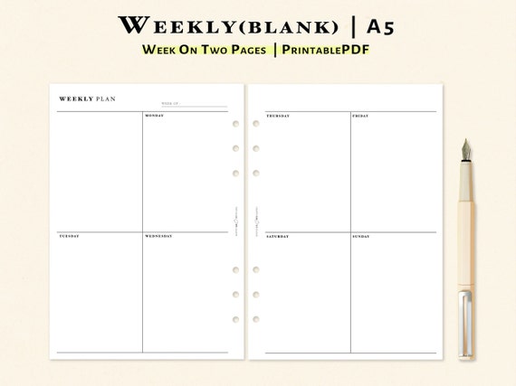 Weekly Planner Printable A5 Size Inserts Undated Weekly - Etsy