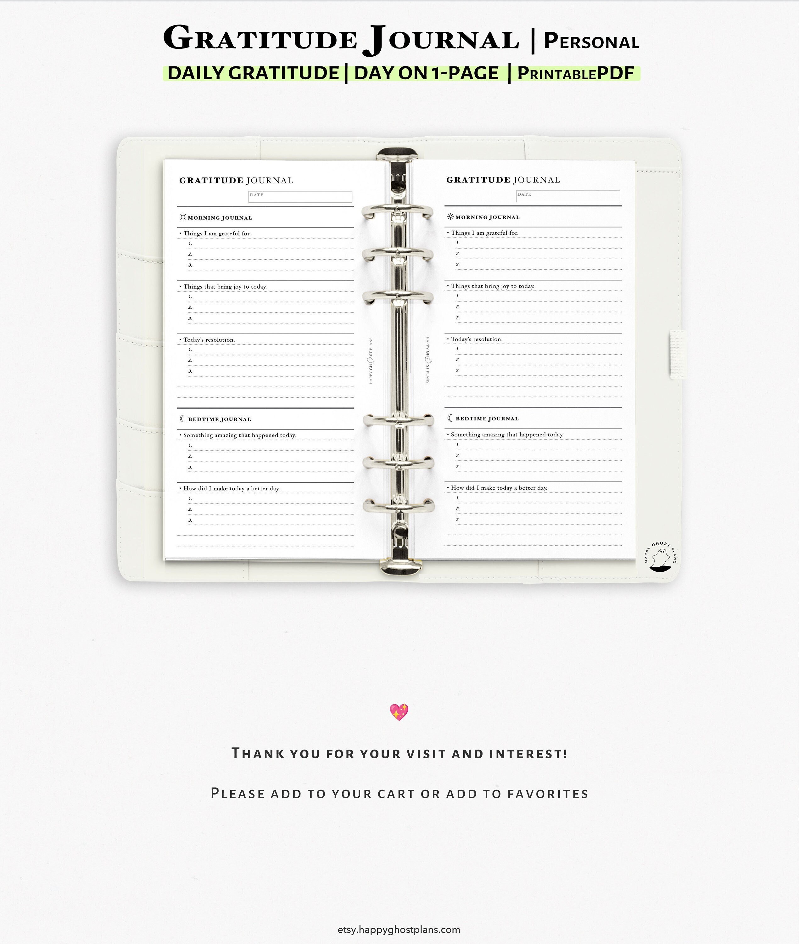 Daily Gratitude Journal Printable Personal Planner Insert Grateful ...