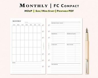 Monthly Overview Planner Printable Inserts FC Compact MO2P - Etsy