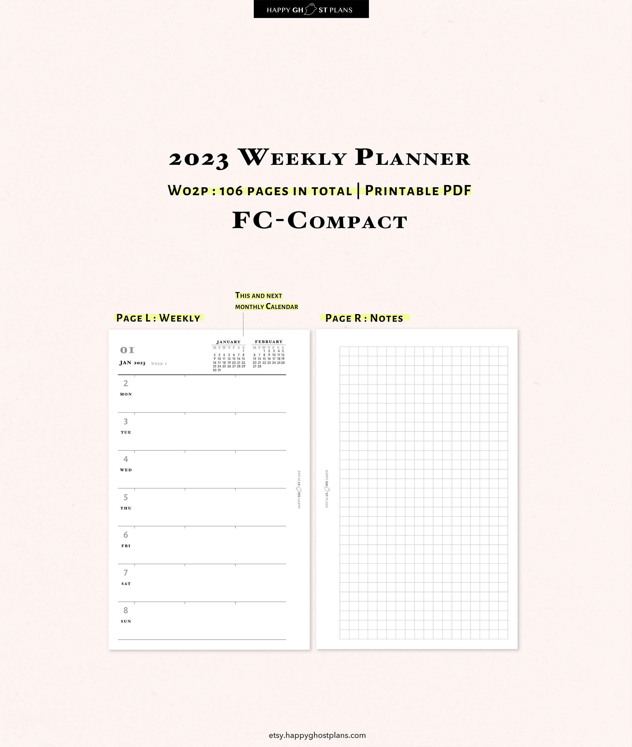 2023 Weekly Planner Printable Fc-compact Inserts Dated One - Etsy