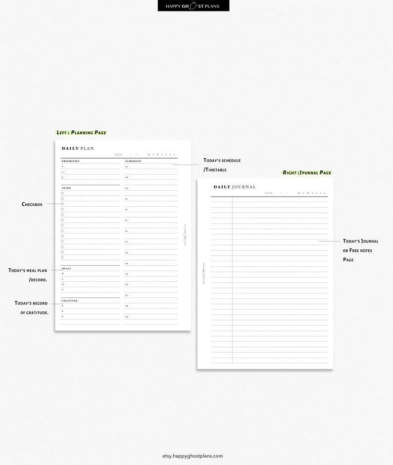 Printable Daily Planner and Journal for B6 5x7in Planner D103 - Etsy