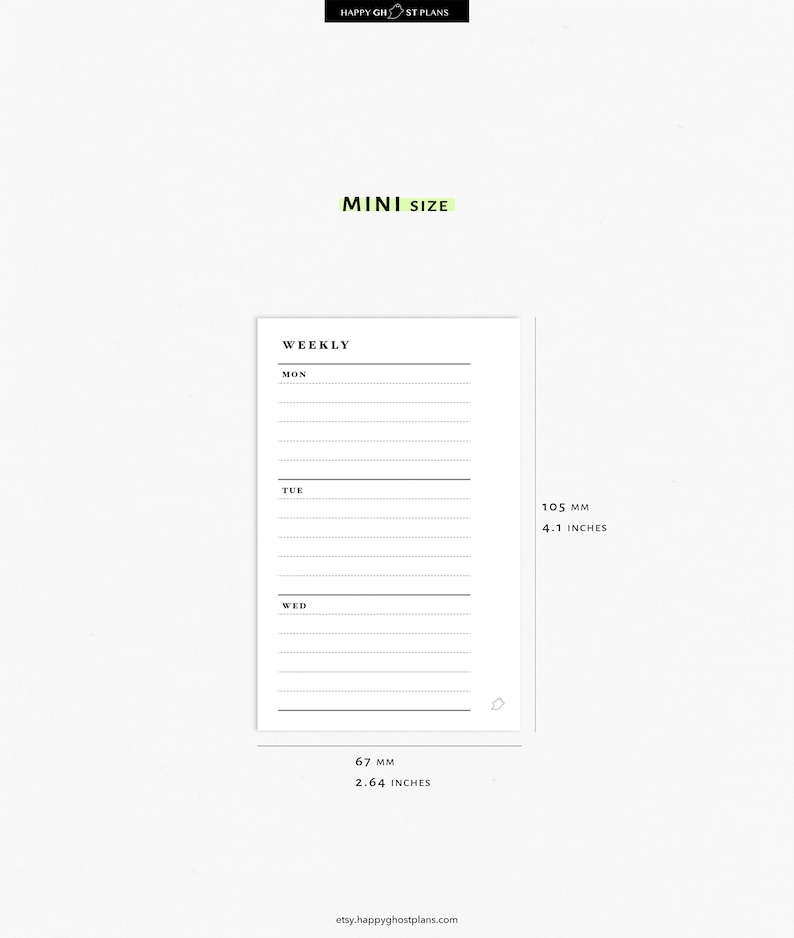 Weekly Planner Printable Mini Size Insert Undated Weekly Planner Week on Two Page Minimalist ...
