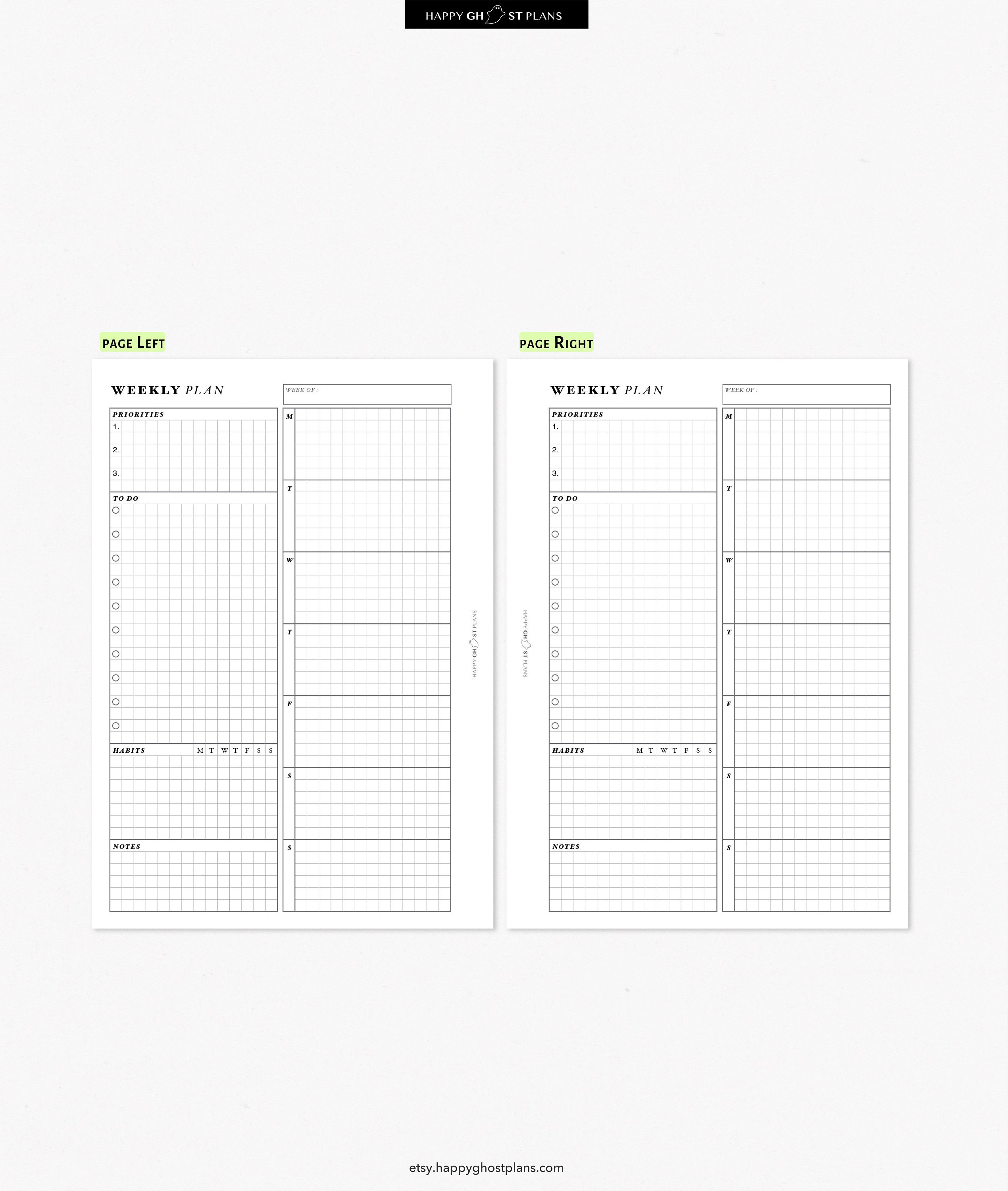 One-page Weekly Planner, Printable Insert for Personal-wide Planner ...