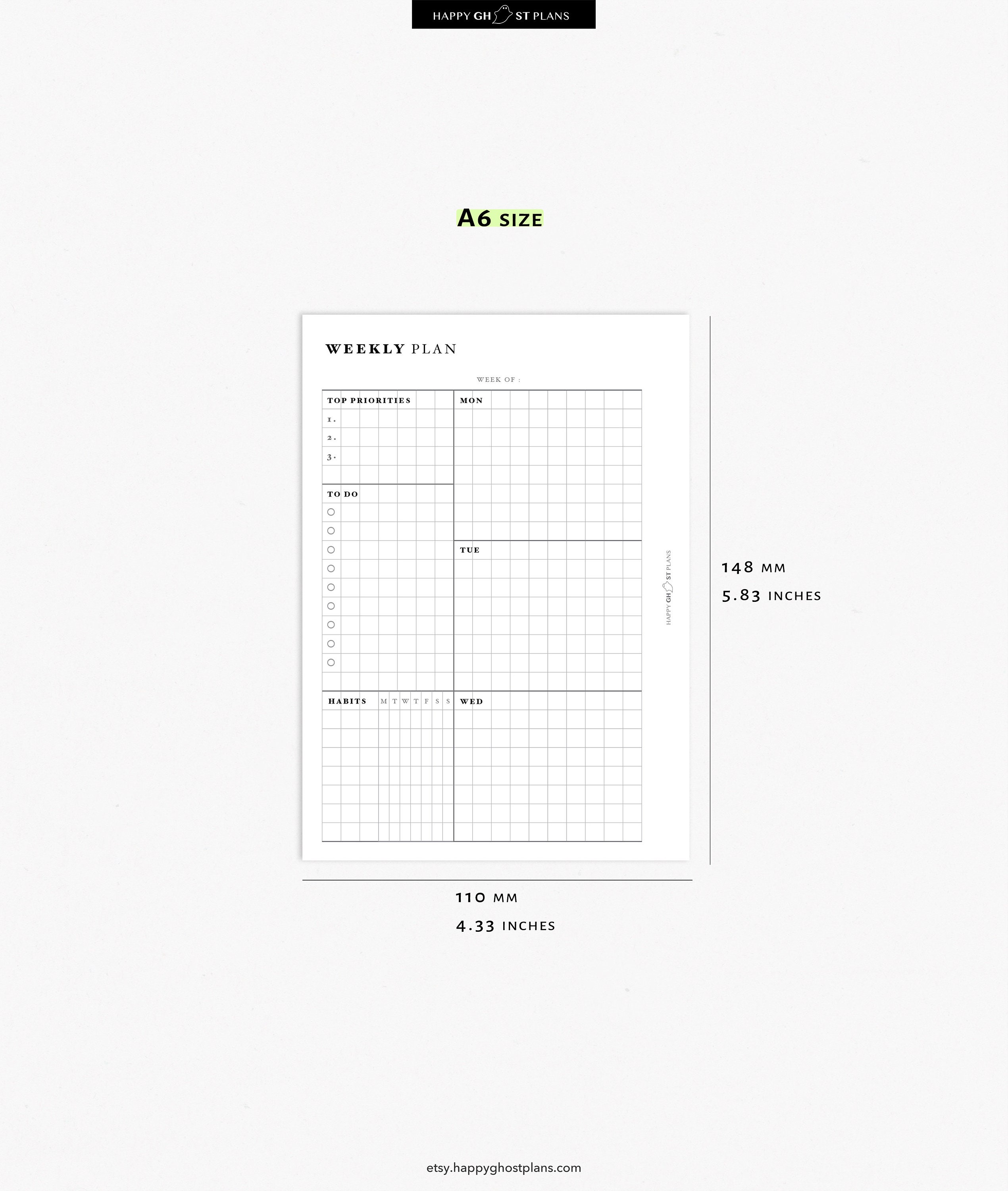 2-page Weekly Planner Printable A6 Planner Inserts Undated Weekly ...
