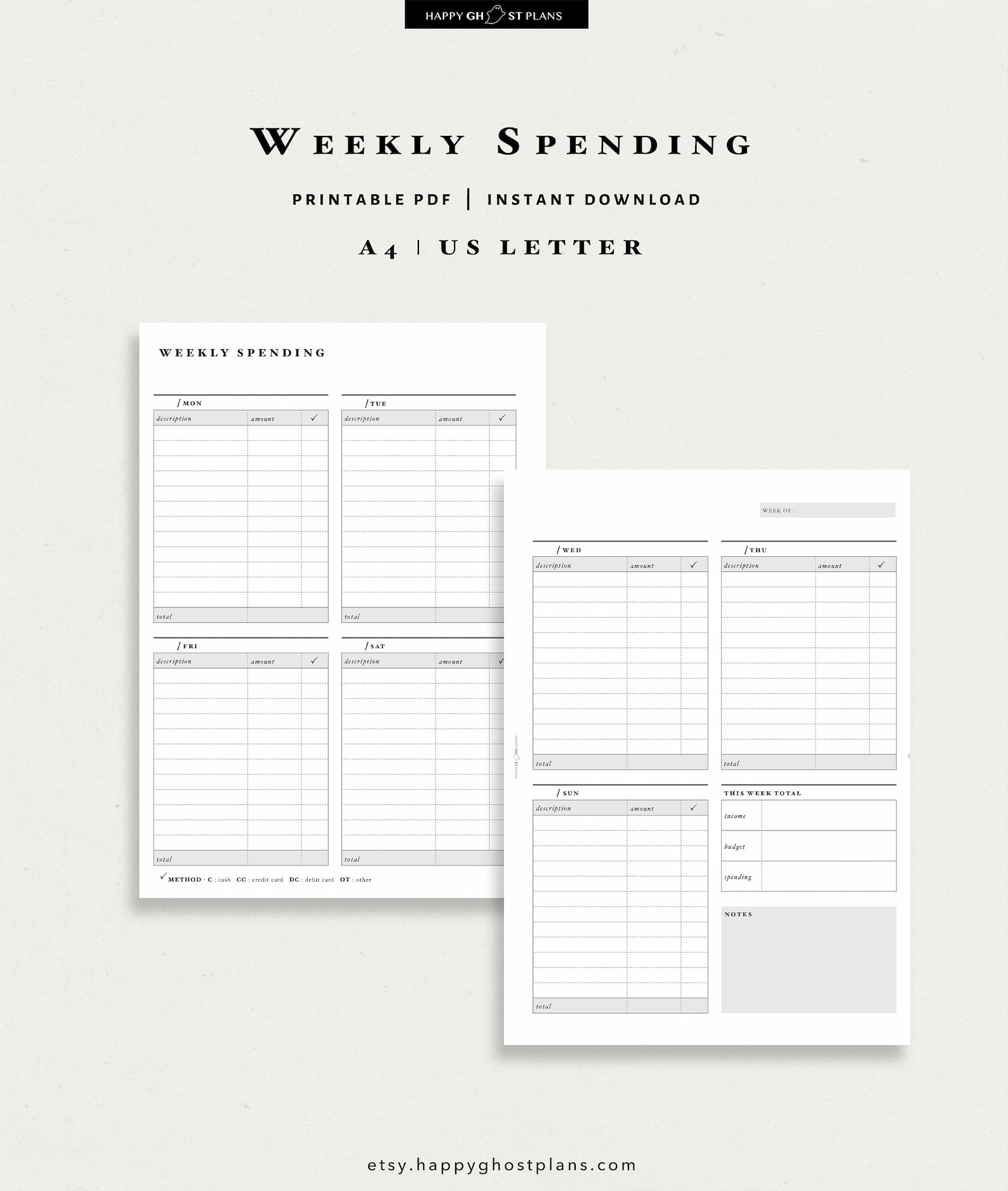 Weekly Spend Expenses Tracker Printable PDF Weekly Spending - Etsy