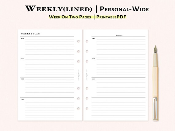 Weekly Planner Printable Personal Wide Size Inserts Simple - Etsy