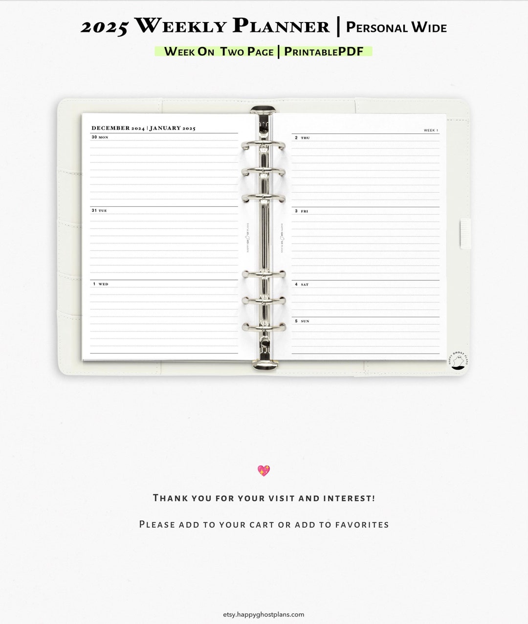 2025 Weekly Planner, Printable Inserts for Personal-wide Planner ...