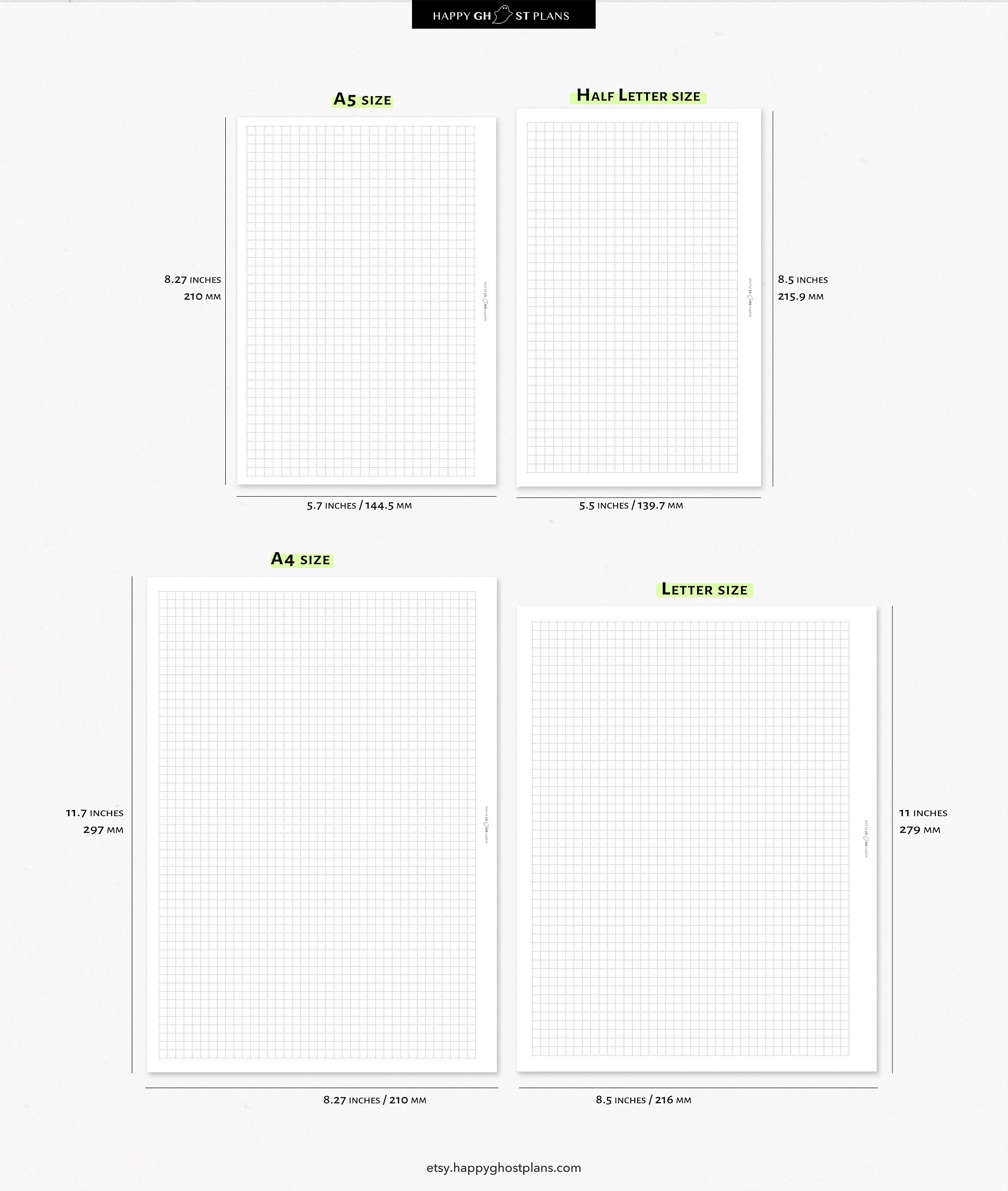 Grid Paper Bundle Printable Planner Insert Set of 9 A5, A4, Letter ...