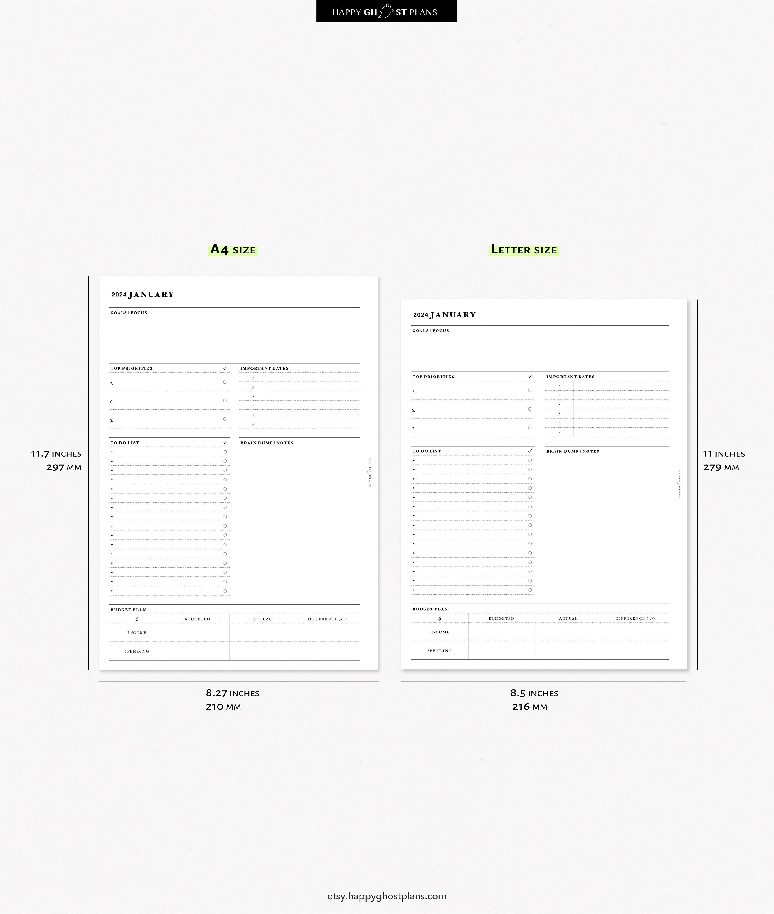 2024 Monthly Overview Printable A4/letter Size Inserts MO2P - Etsy