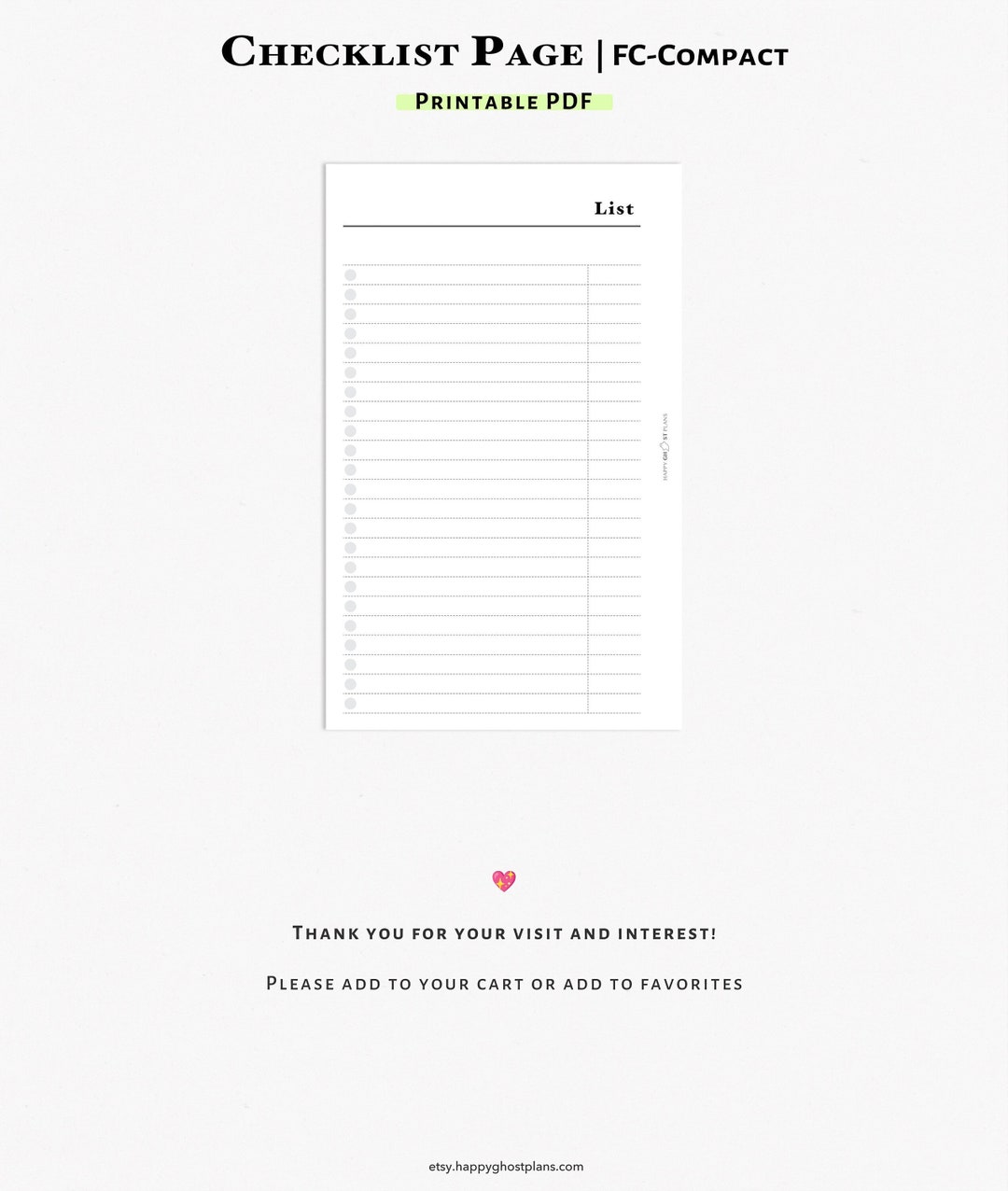 Checklist Template Printable Fc-compact Planner Insert | To-do List ...
