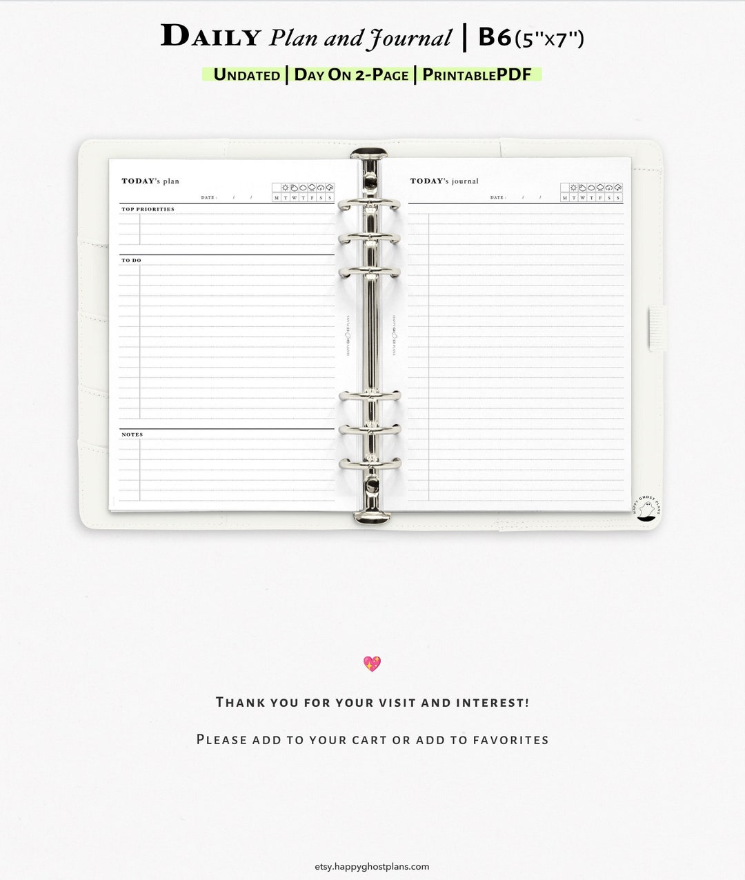Daily Planner Printable B65x7 Planner Insert Undated Daily Plan and ...