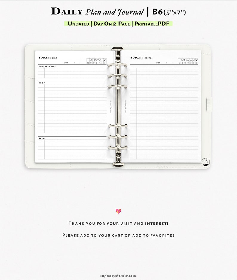 Daily Planner Printable B65x7 Planner Insert Undated Daily Plan and ...