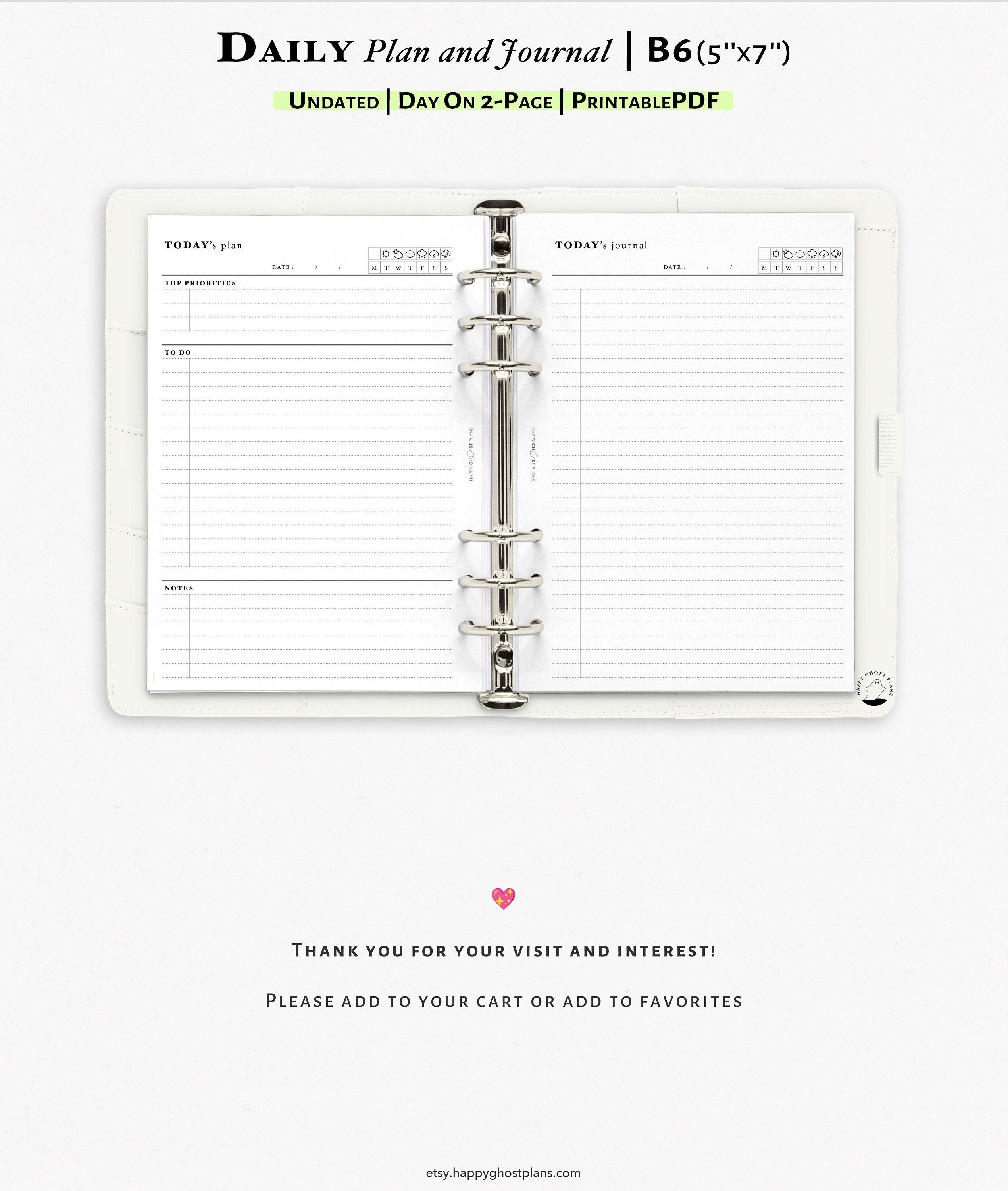Daily Planner Printable B65x7 Planner Insert Undated Daily Plan and ...