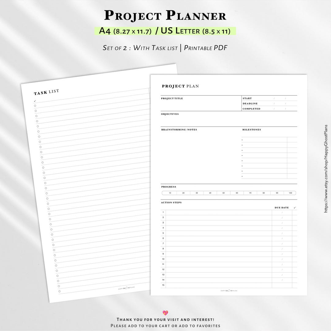 Project Planner Bundle Printable Insert: A4 & Letter Size (PDF) | J120 ...