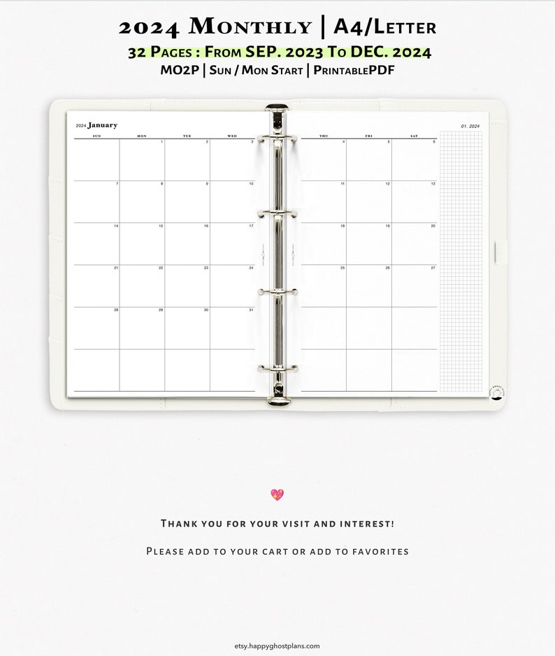 2024 Monthly Planner Printable A4 Letter Size Planner Insert - Etsy