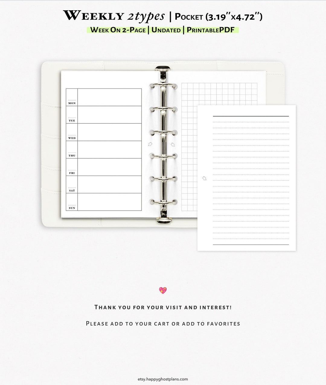 Weekly Planner Printable Insert for Pocket Size Planner Undated Weekly ...