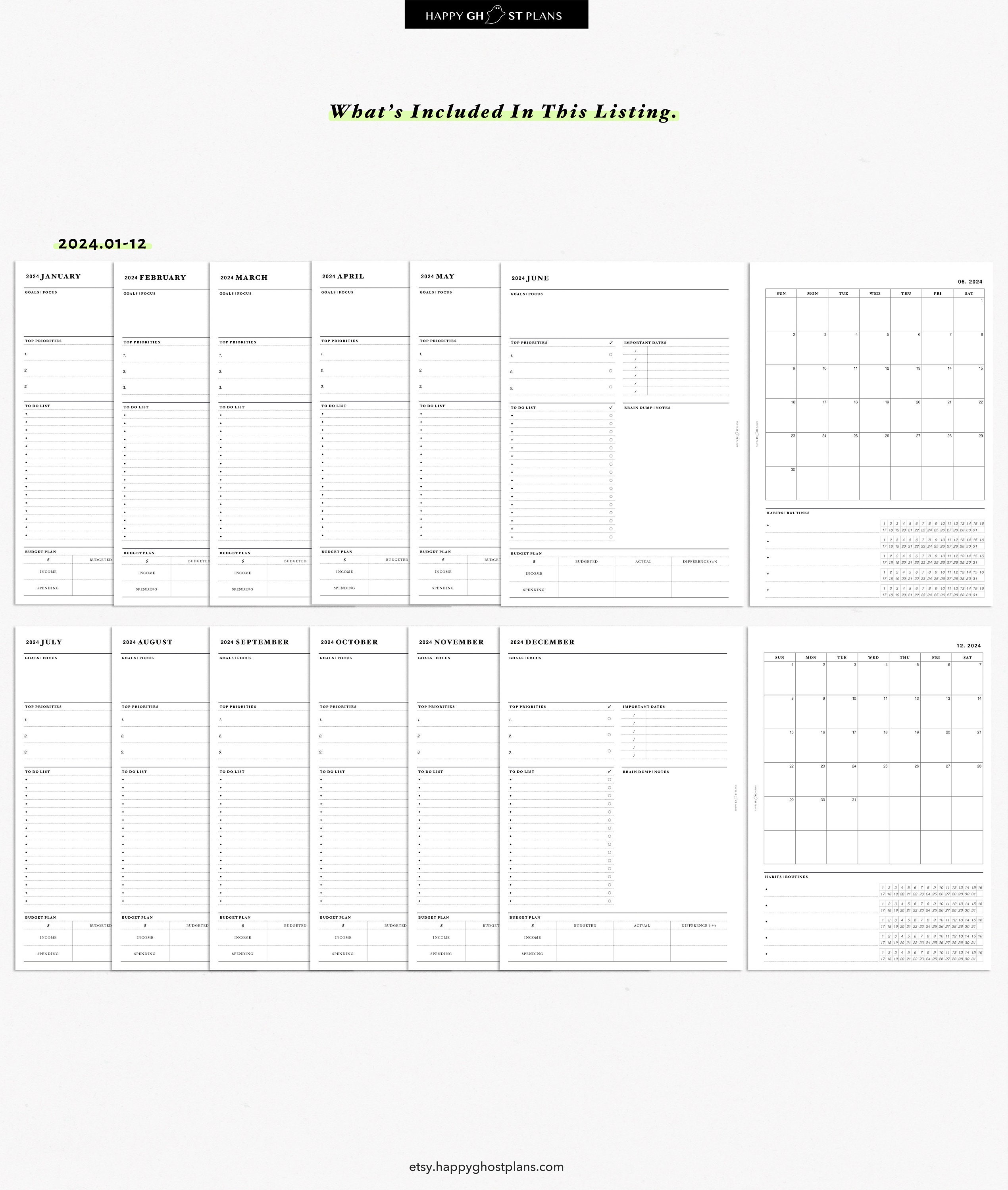 2024 Monthly Overview Printable Insert for A4, Letter Size Planner 2024 ...