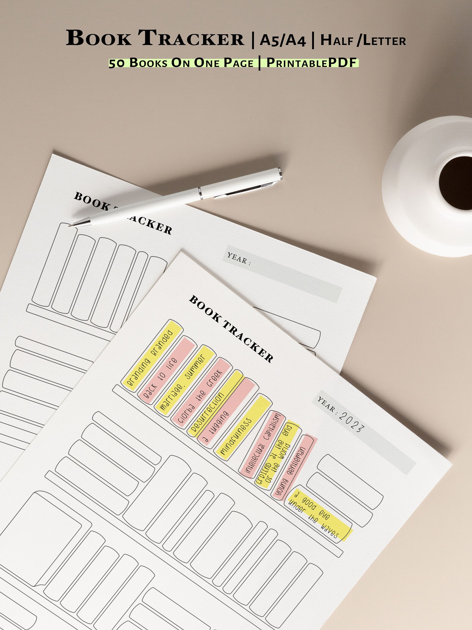 Book Tracker Page Printable A5, A4, Letter Half Letter for Book Lover ...