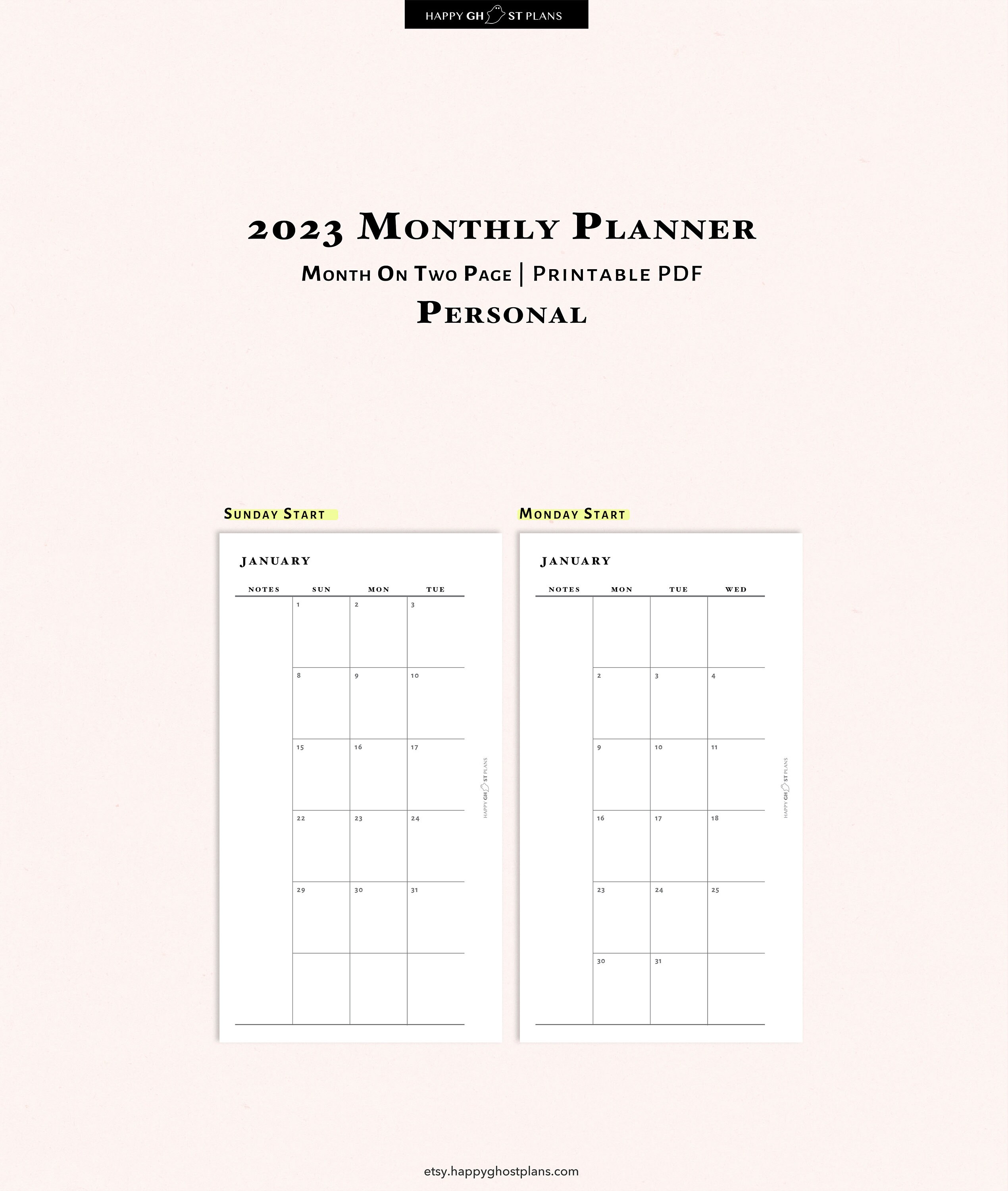 2023 Monthly Planner Printable Personal Size Inserts 2023 - Etsy