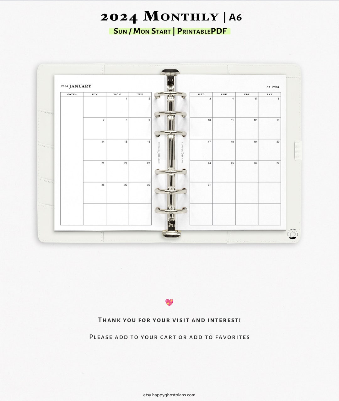 2024 Monthly Planner Printable A6 Planner Insert Month on - Etsy