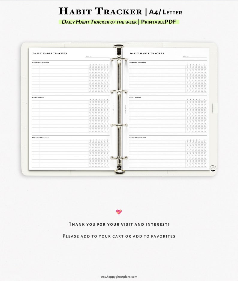 Printable Daily Habit Tracker Insert A4, Letter Size Planner Inserts Routine Chart Help Maintain ...