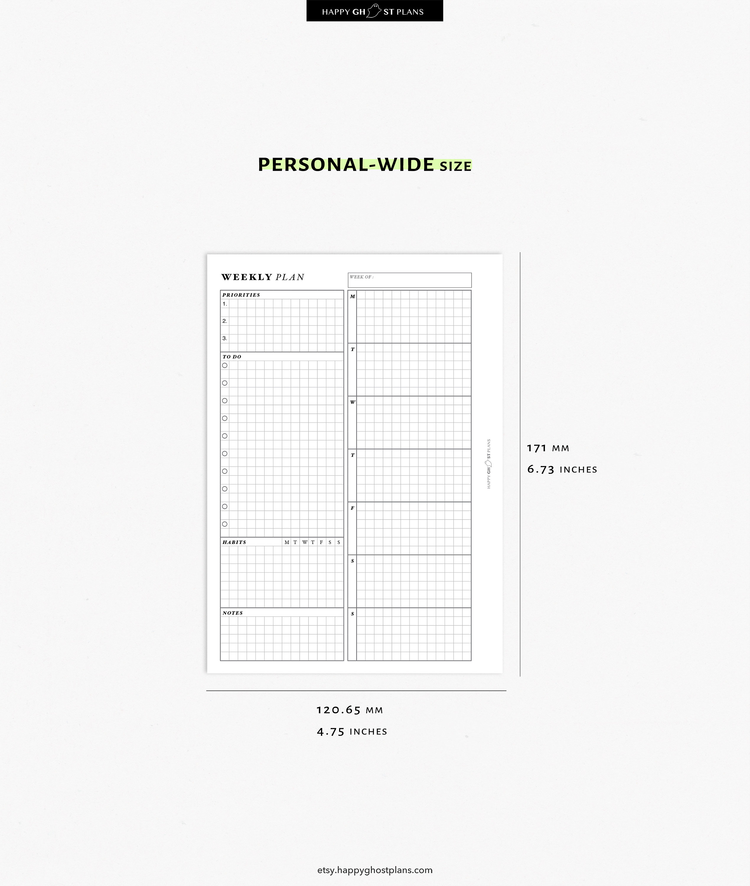 One-page Weekly Planner, Printable Insert for Personal-wide Planner ...