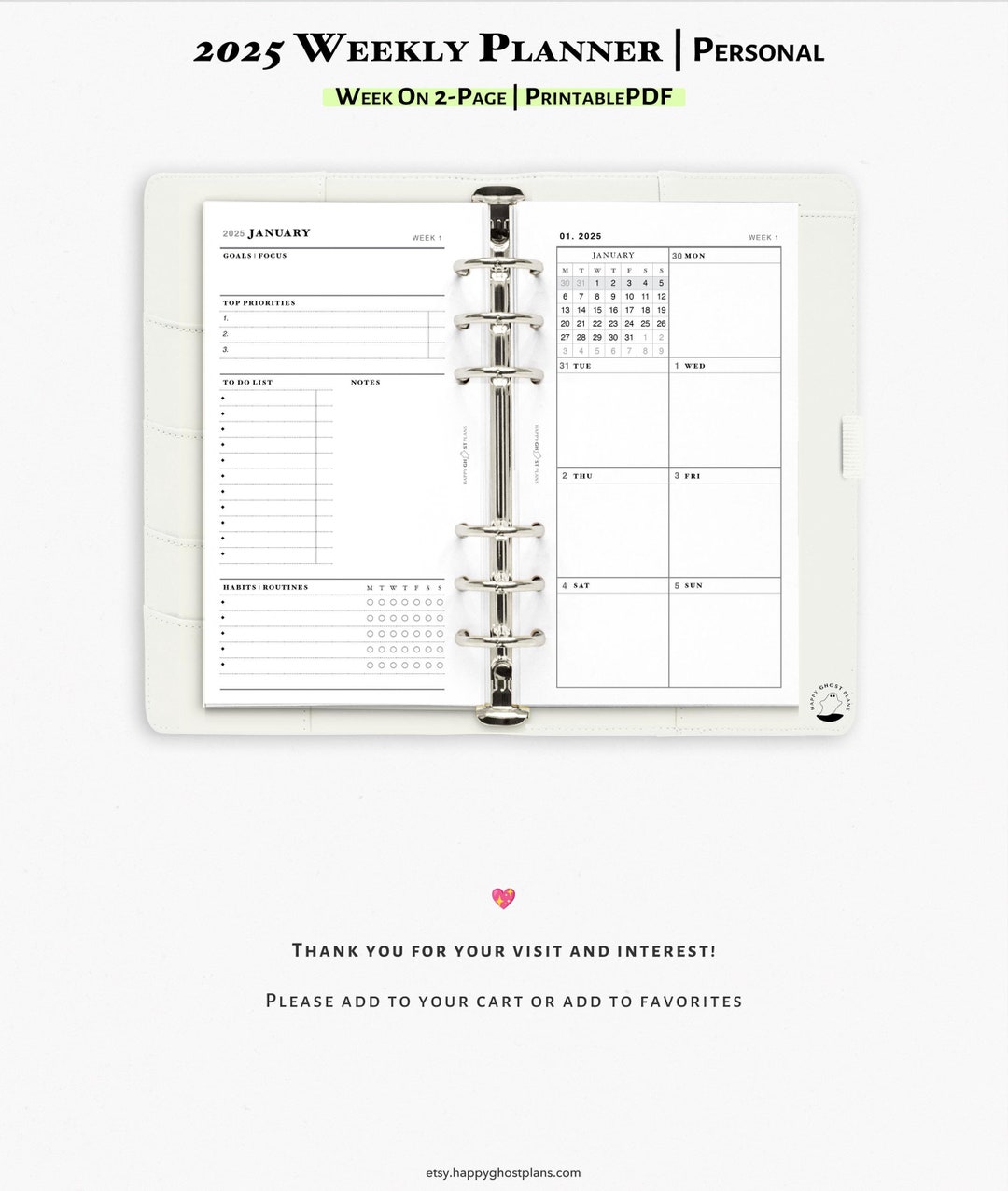 2025 Weekly Planner, Printable Inserts for Personal Size Planner | WO2P ...