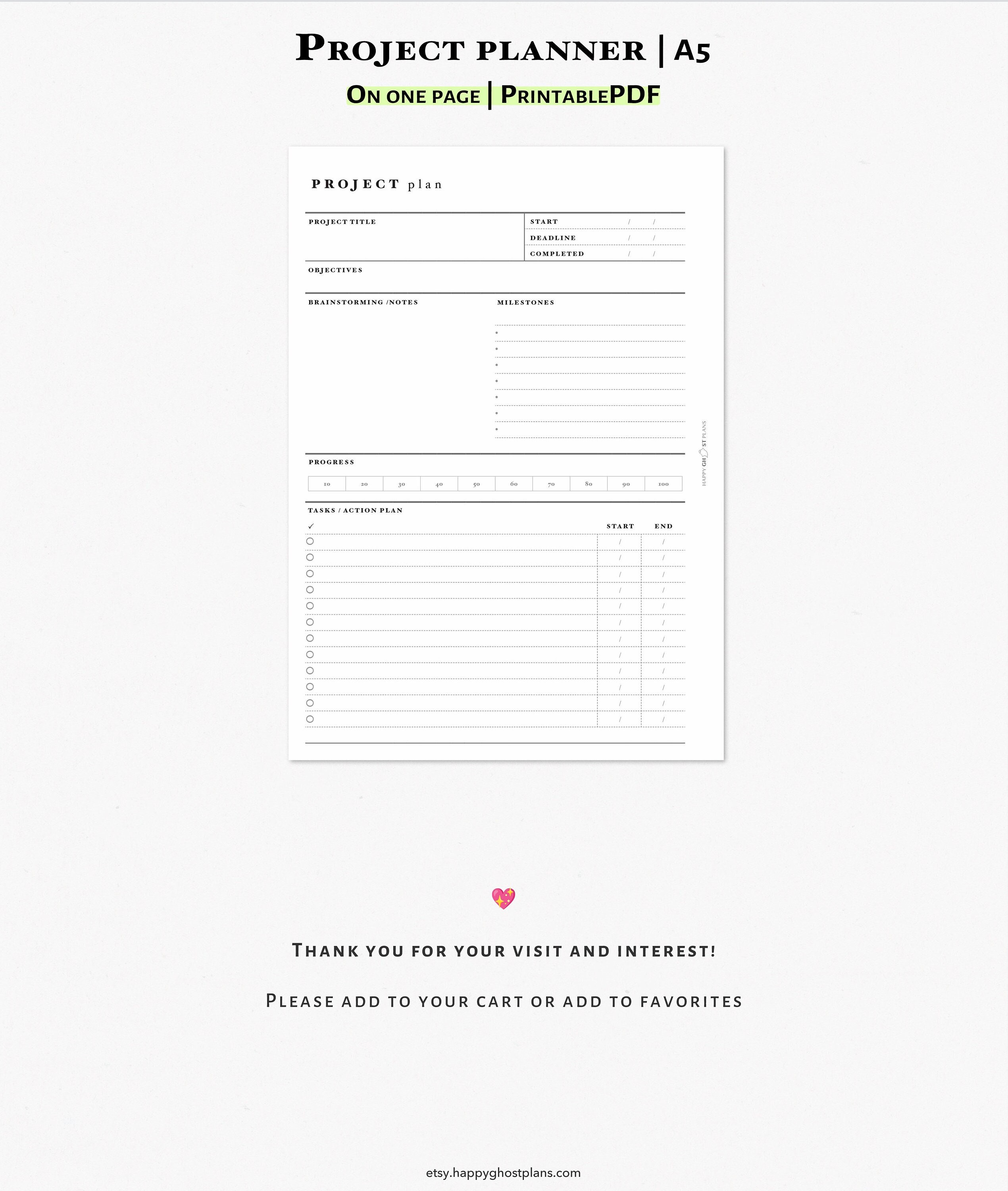 Project Planner Printable Insert for A5 Planner, for Action and Goal ...