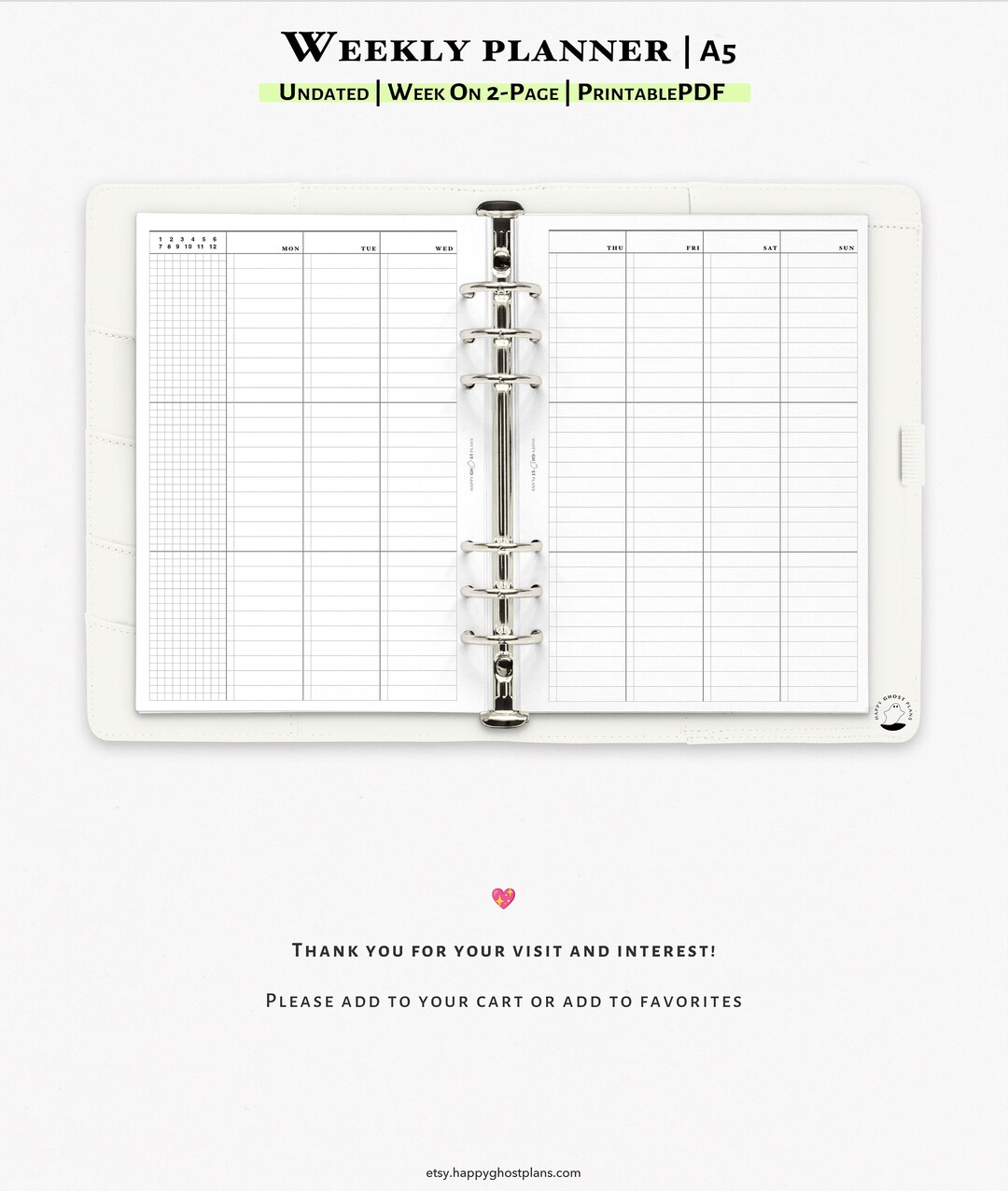 Vertical Weekly Planner Printable Insert for A5 Planner Undated Weekly ...