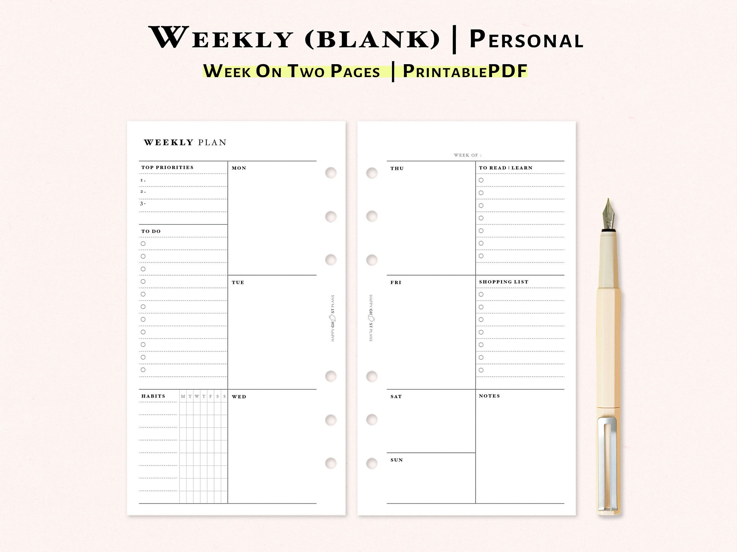 Week on 2 Page Planner Printable Personal Size Inserts - Etsy