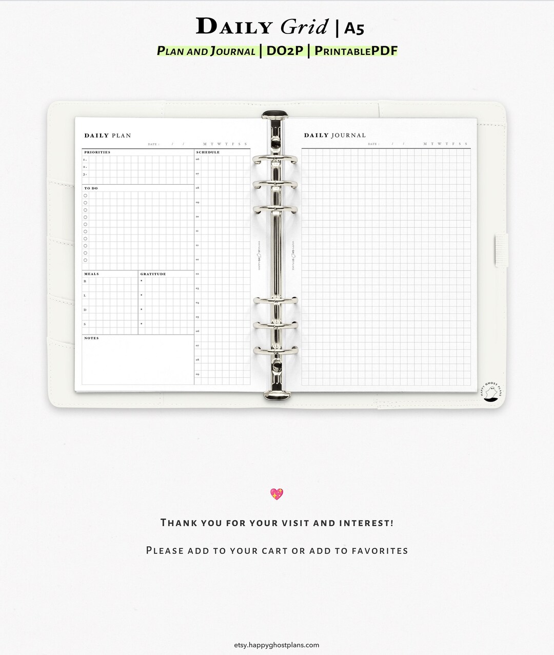 Daily Planner Printable Insert for A5 Planner Grid Paper Planner and ...