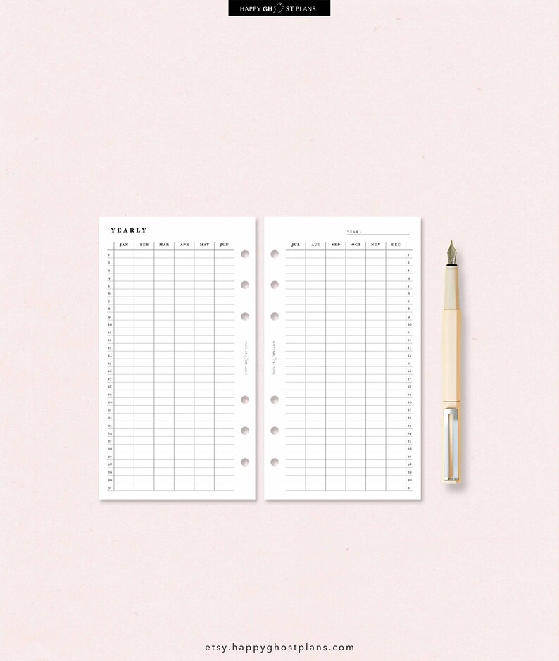 Year at a Glance Planner Printable Personal Size Undated - Etsy
