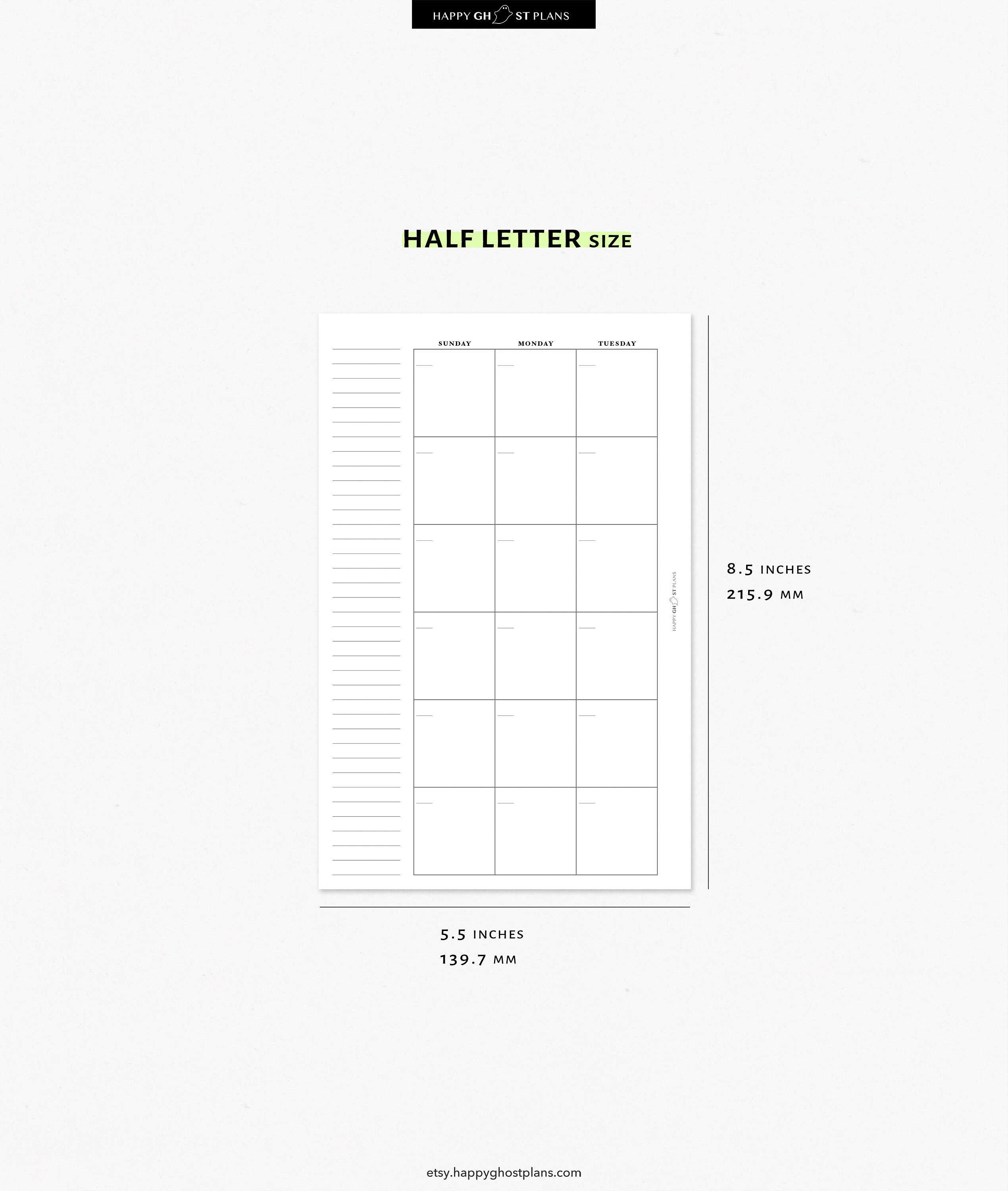 Monthly Planner Printable Half-letter Planner Insert Undated Monthly ...