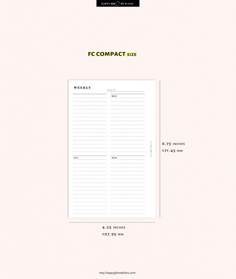 Weekly Planner Printable FC Compact Size Inserts Undated - Etsy