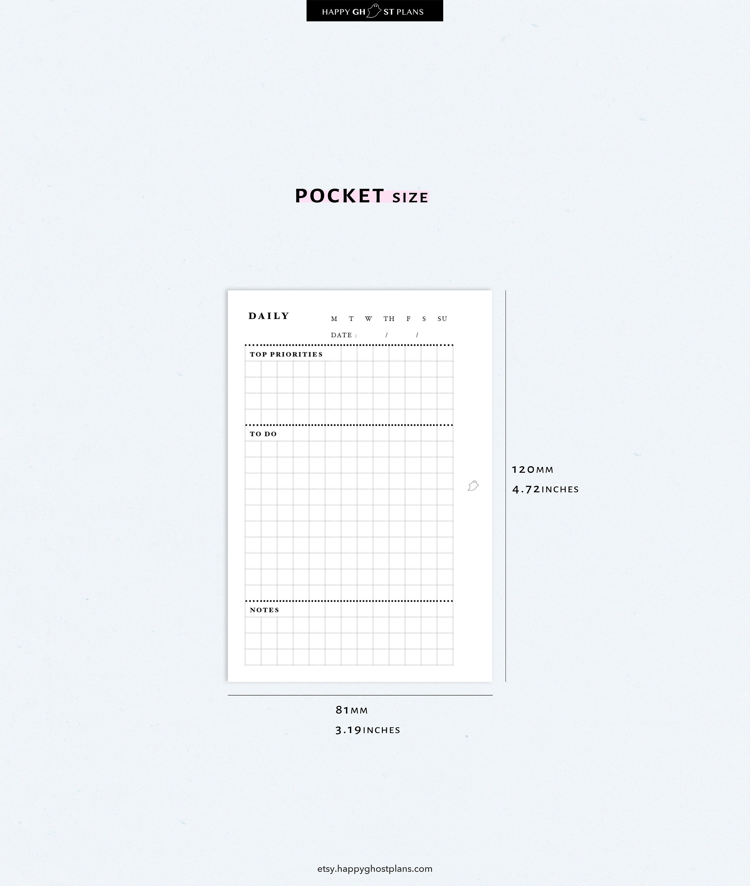 One Page Daily Planner Printable Pocket Size Insert Undated - Etsy