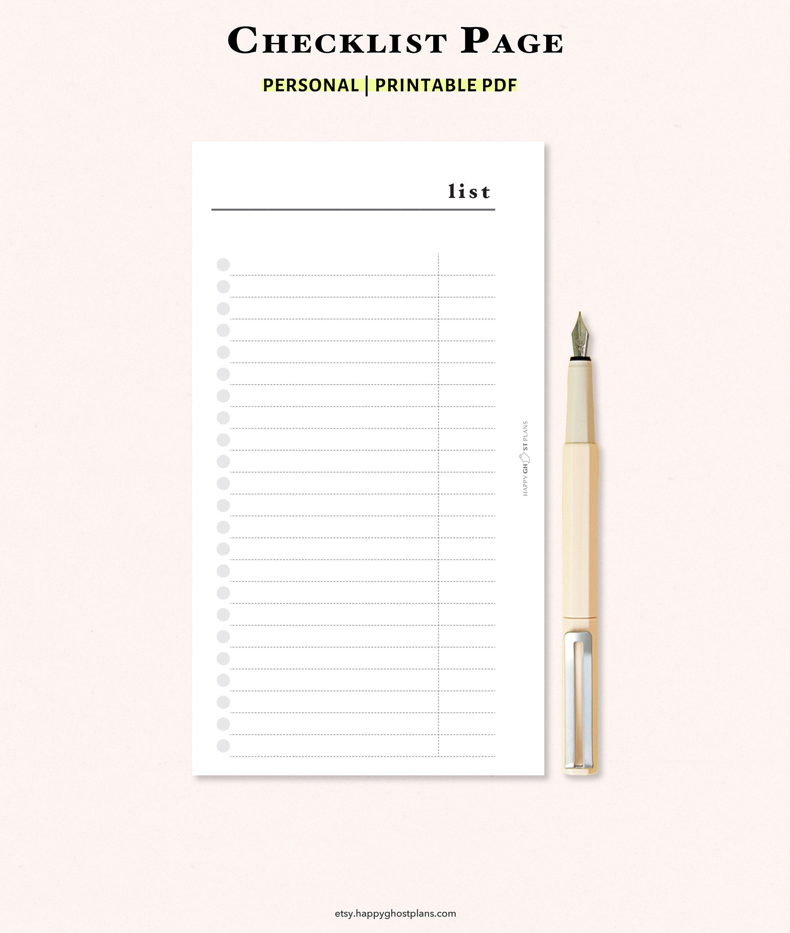 Checklist Template Printable Personal Ring Inserts To-do - Etsy