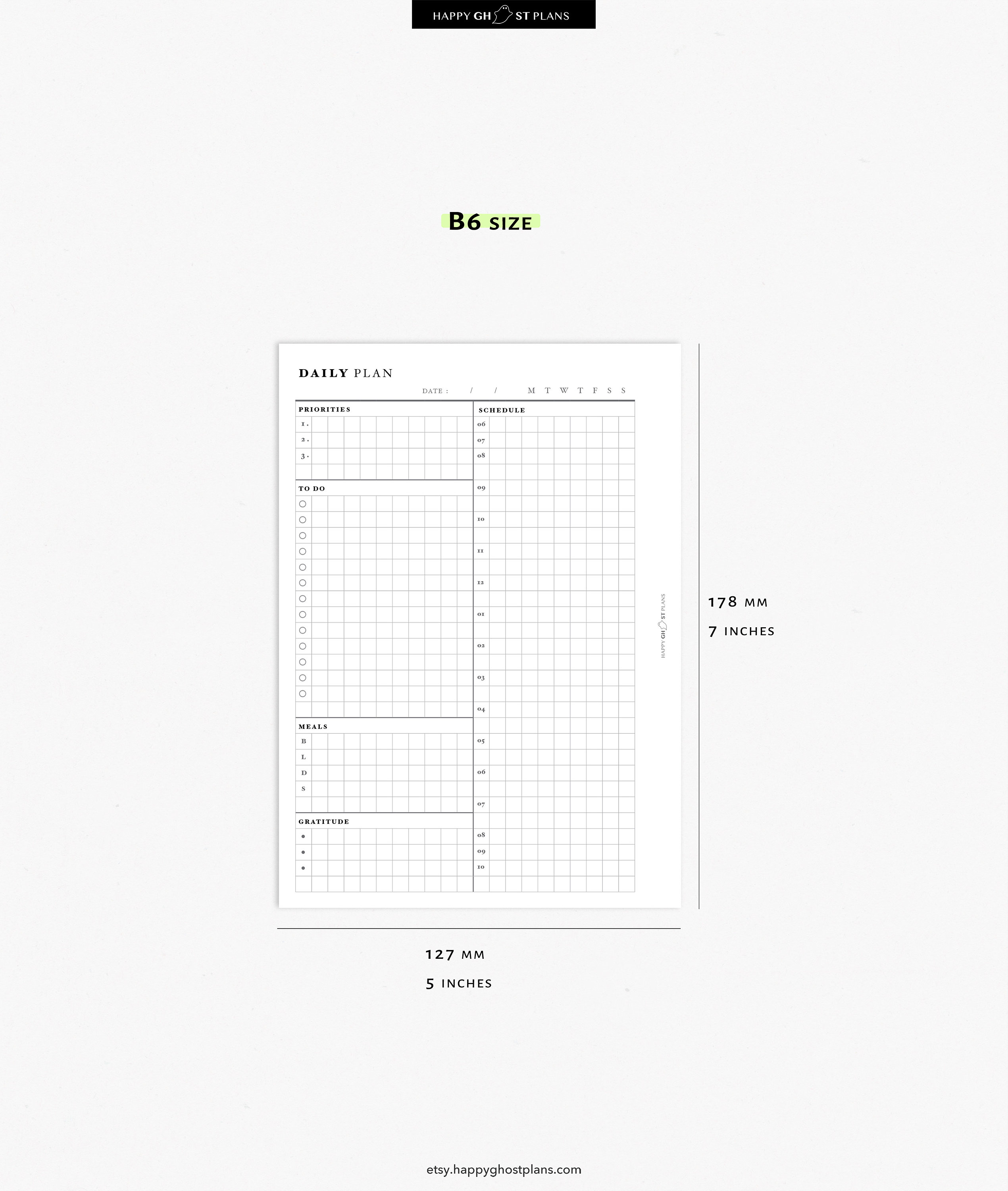 Daily Planner Printable Insert for B6 5x7 In Planner Grid Paper Planner ...