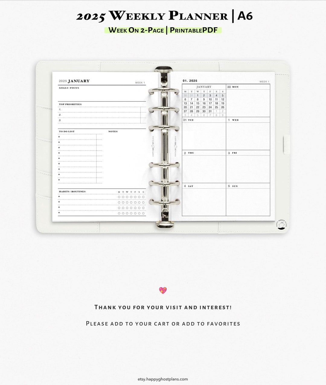 2025 Weekly Planner, Printable for A6 Planner | WO2P | W209 - Etsy ...