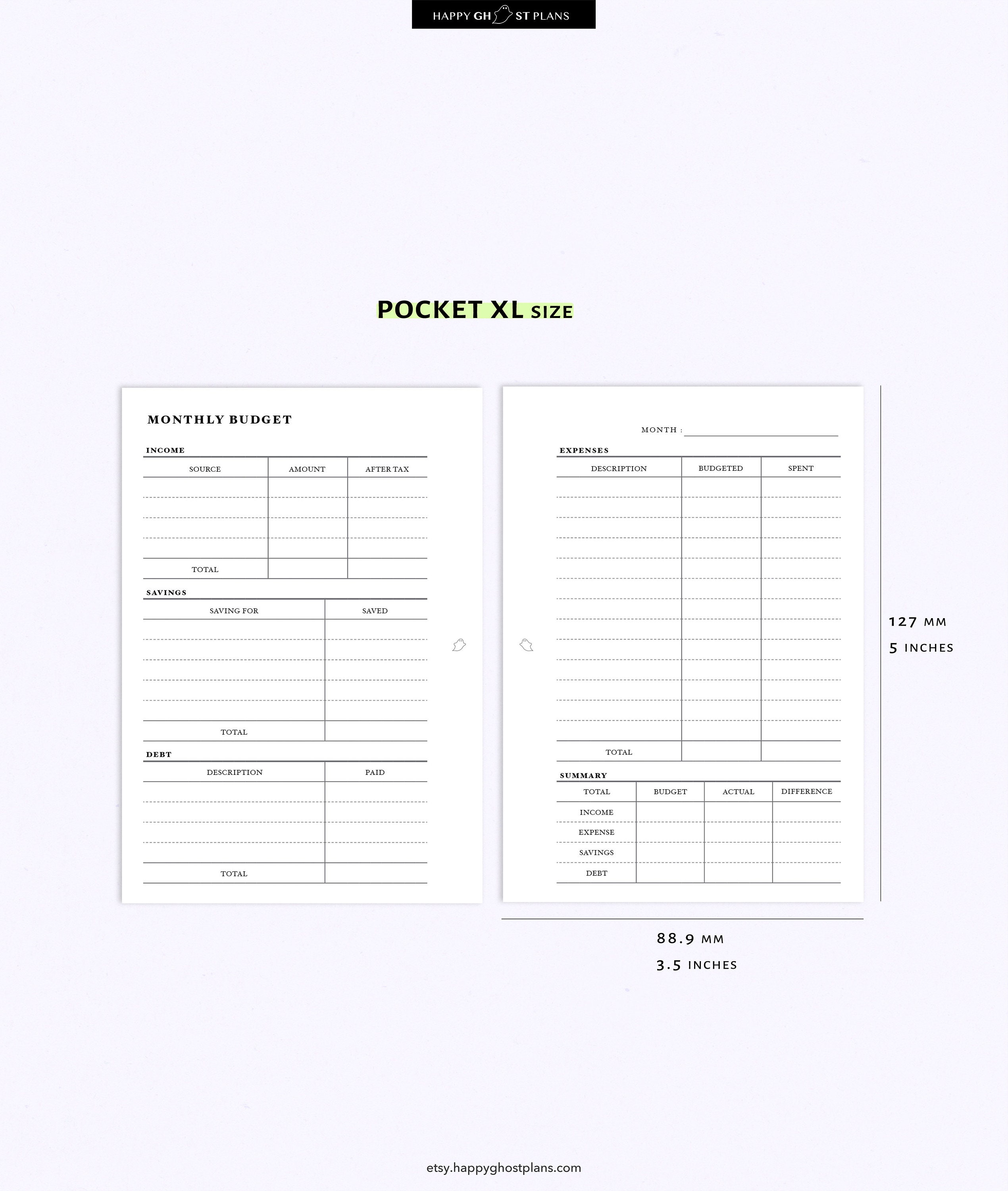 Budget Planner Printable Pocket Pocket XL Mini Size Inserts - Etsy