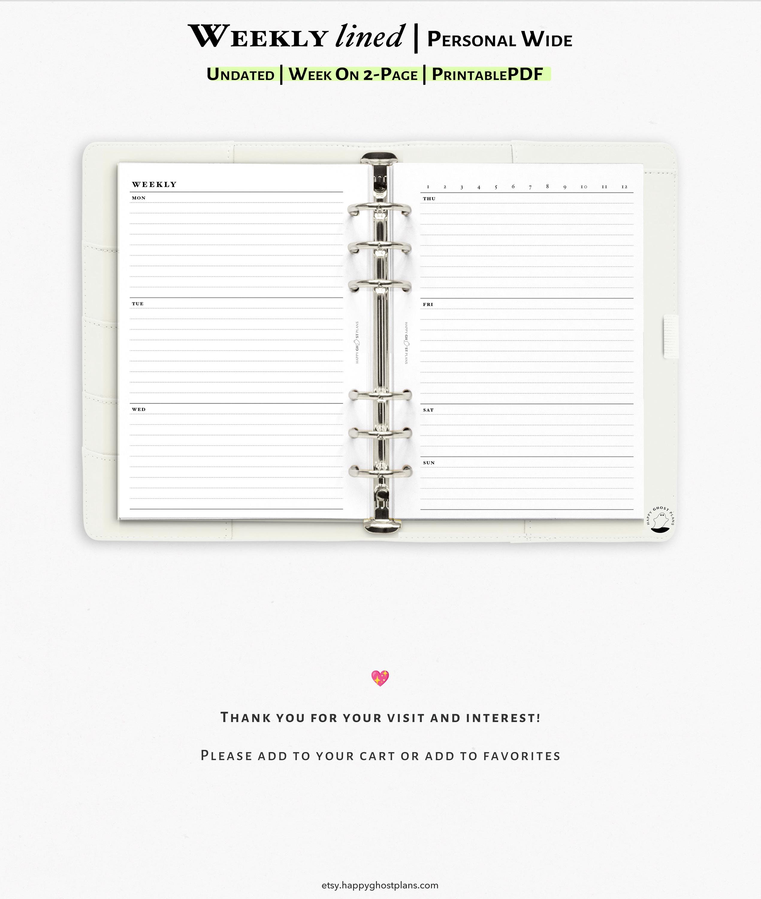 Weekly Planner, Printable Inserts for Personal-wide Planner | W111L - Etsy