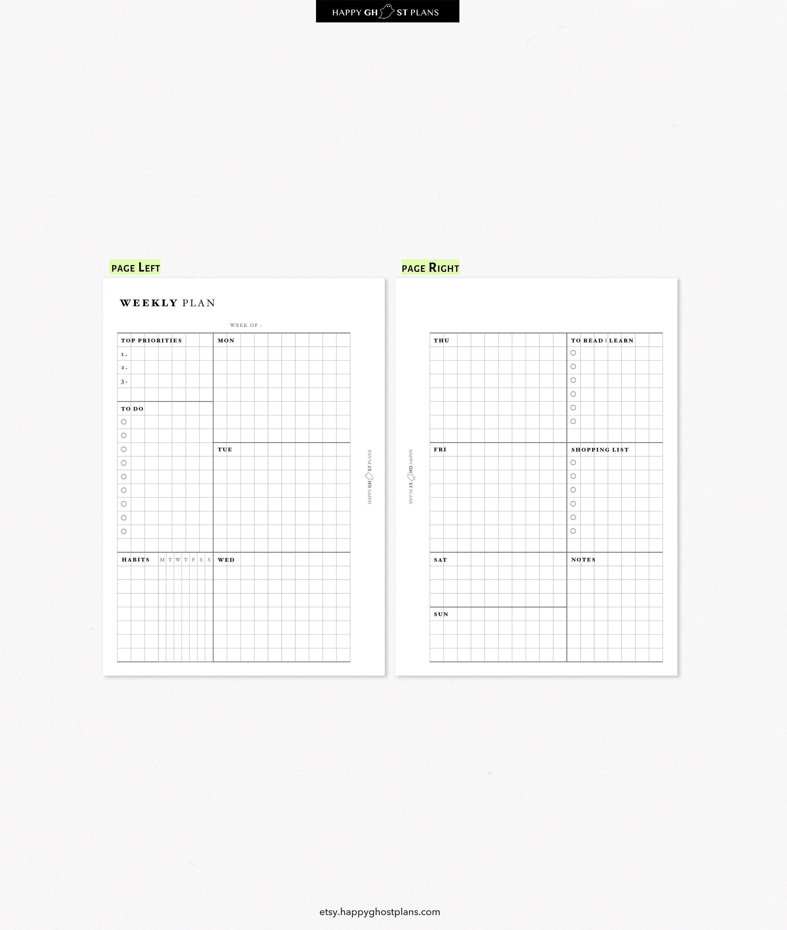 2-page Weekly Planner Printable A6 Planner Inserts Undated Weekly ...