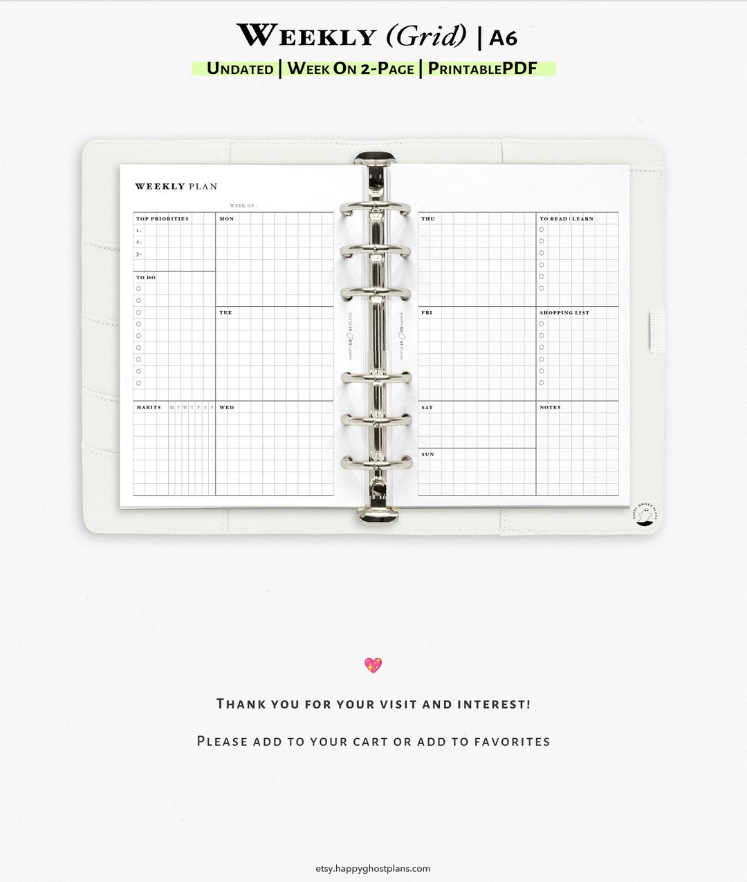 2-page Weekly Planner Printable A6 Planner Inserts Undated Weekly ...