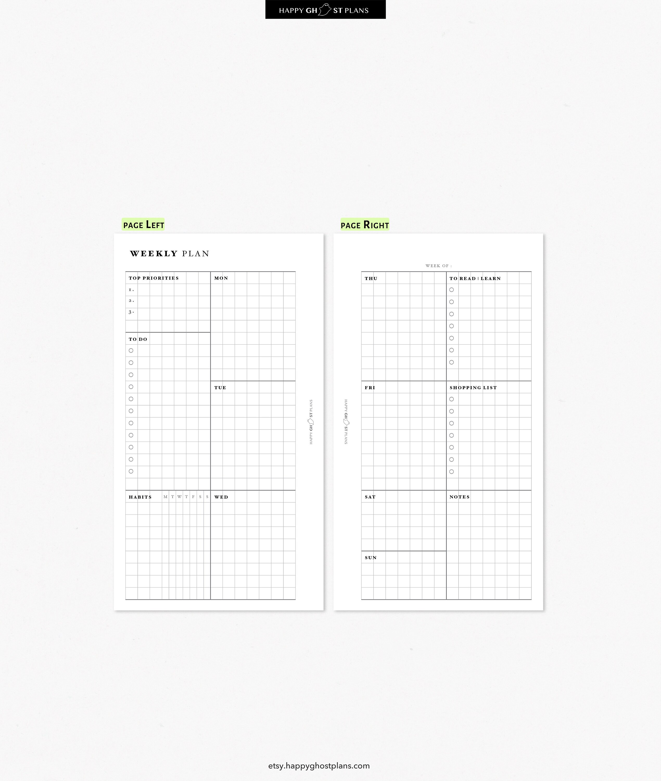 2-page Weekly Planner Printable Personal Size Planner Inserts - Etsy