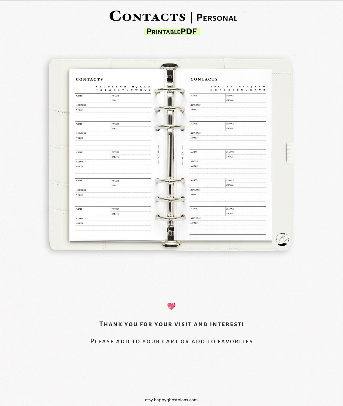 Contact List Printable PDF Personal Size Ring Inserts - Etsy