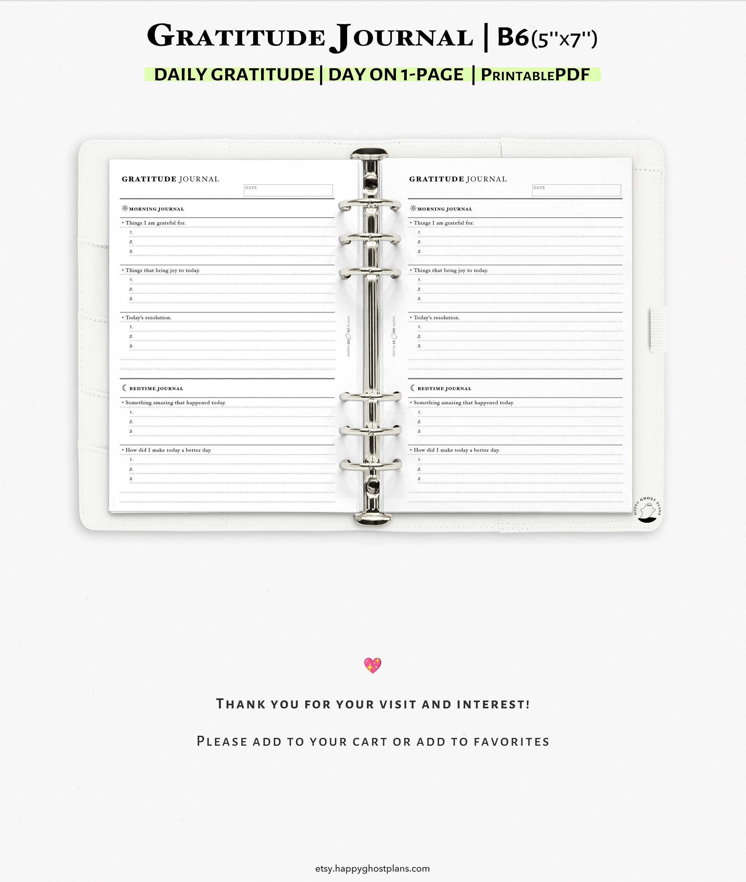 Daily Gratitude Journal Printable B6 Planner Insert Grateful Diary for ...