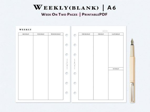 Weekly Planner Printable A6 Size Inserts Vertical Layout - Etsy